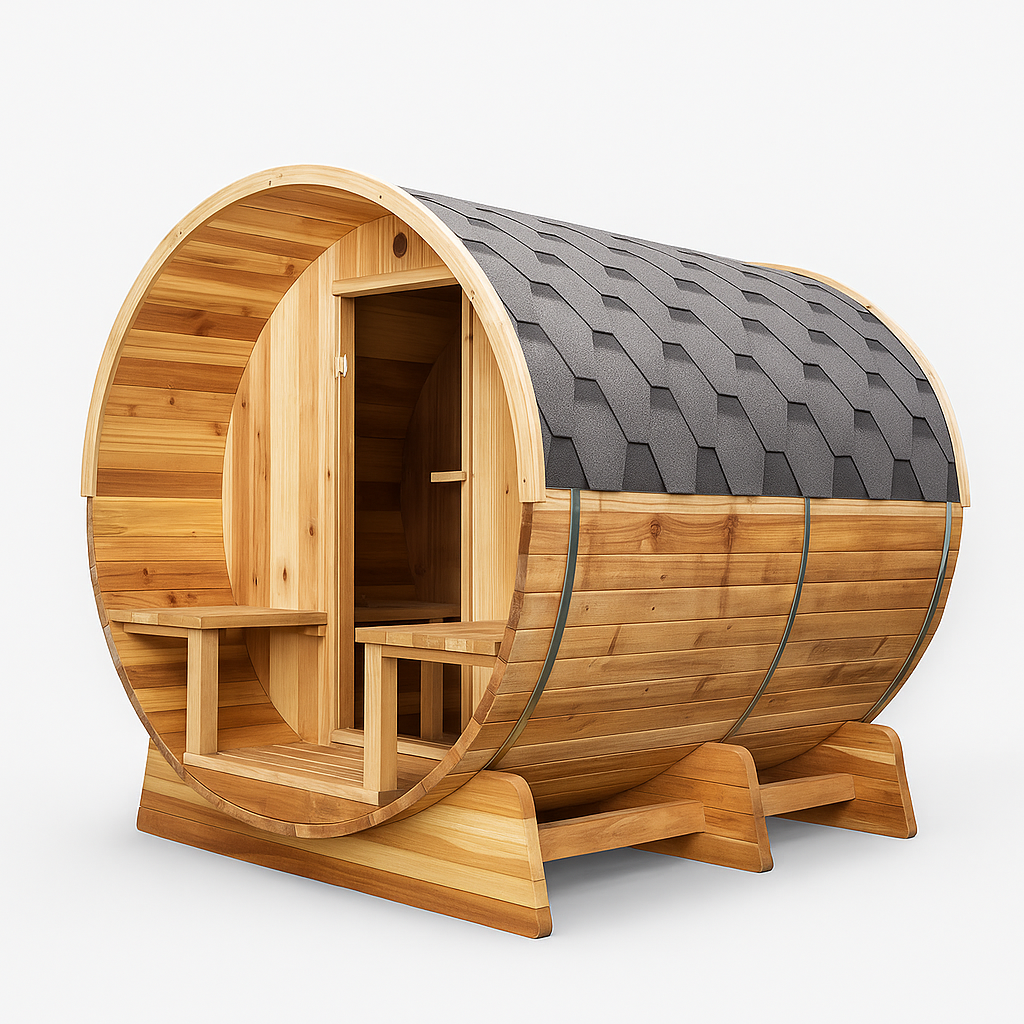 ArcTherm ShingleWrap Barrel Sauna – Sauna Wellness World